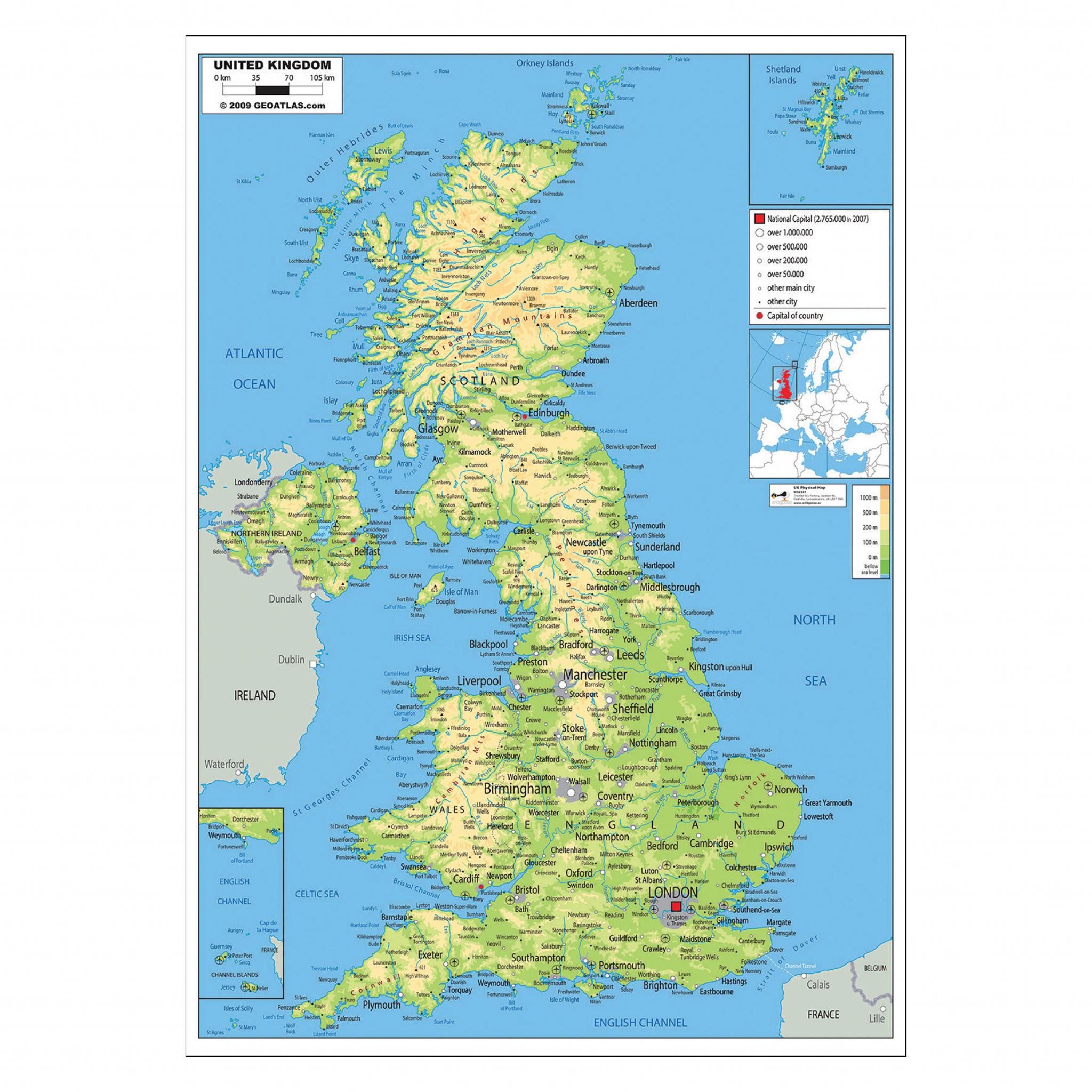 UK Physical Map Laminated | Wildgoose Education
